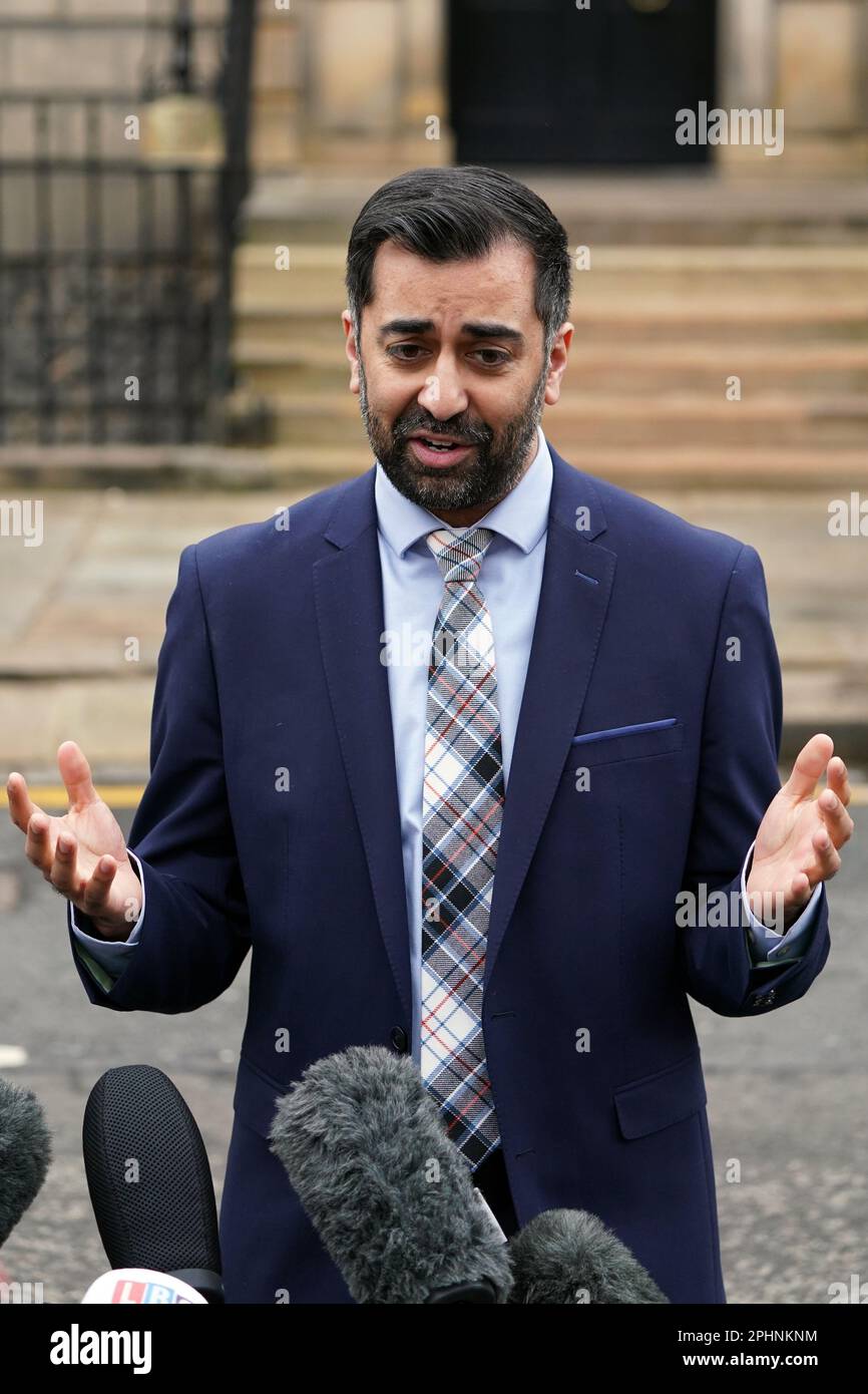 Newly elected First Minister of Scotland Humza Yousaf speaks to the ...