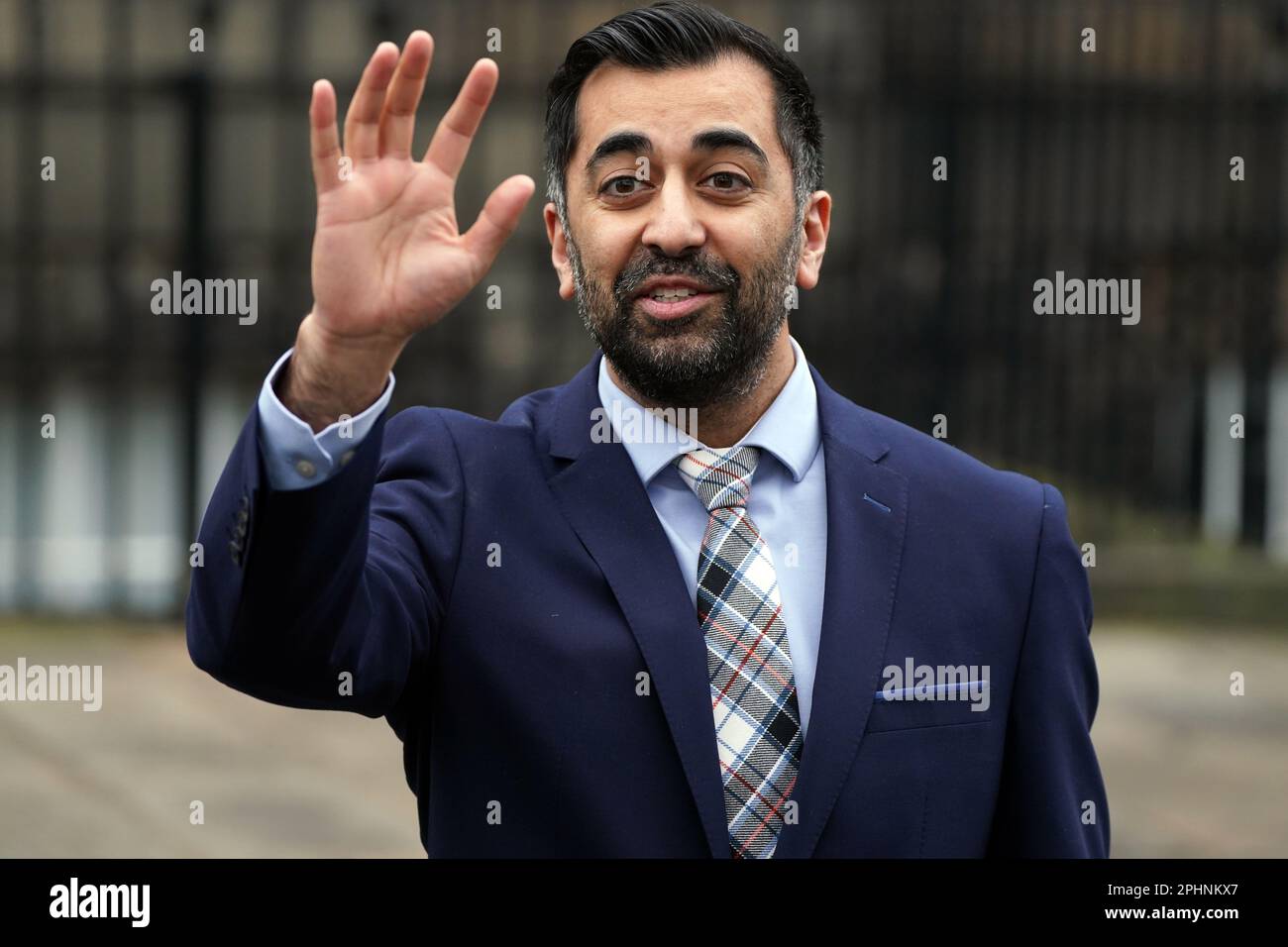 Newly elected First Minister of Scotland Humza Yousaf outside Bute ...