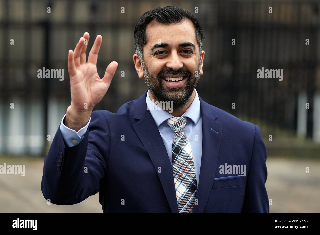 Newly elected First Minister of Scotland Humza Yousaf outside Bute ...