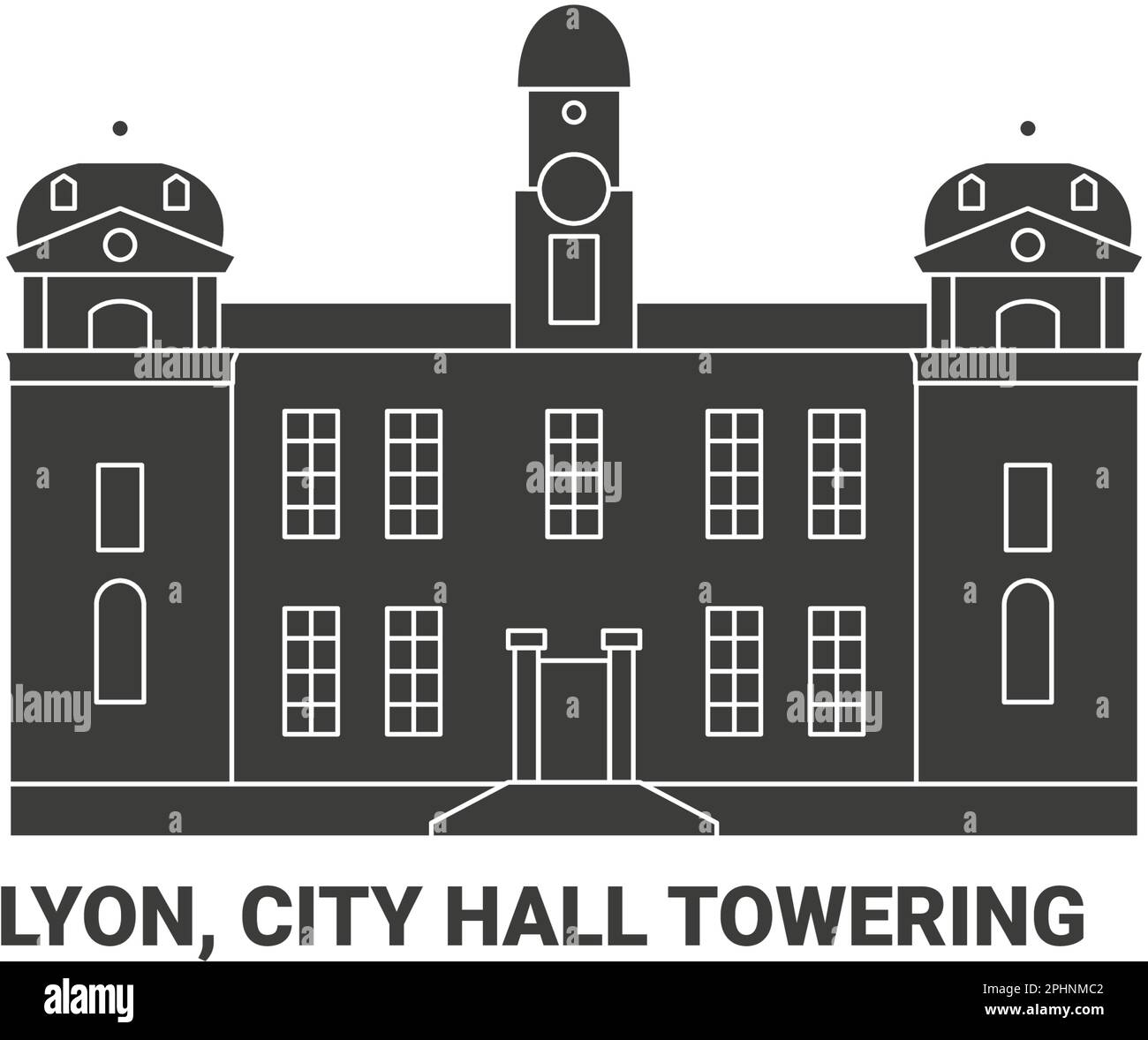 France, Lyon, City Hall Towering, travel landmark vector illustration ...