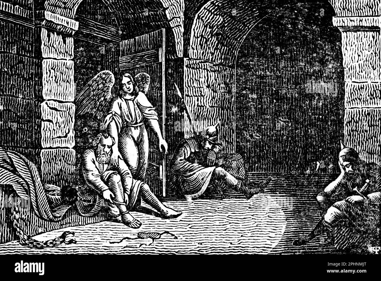 An angel frees Petrus from prison, King Herodes, the Apostles, New ...
