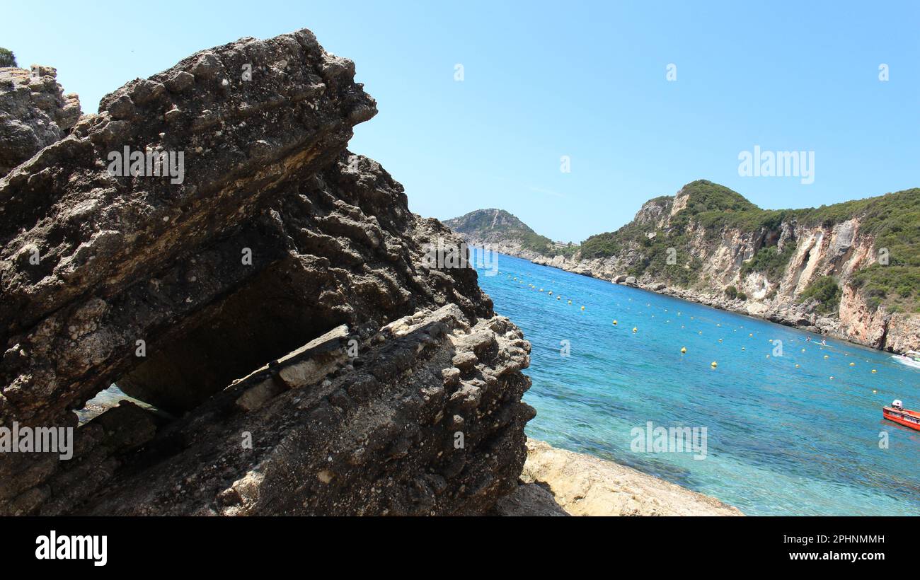 Greece, Corfu Mountain and Sea Life Stock Photo - Alamy