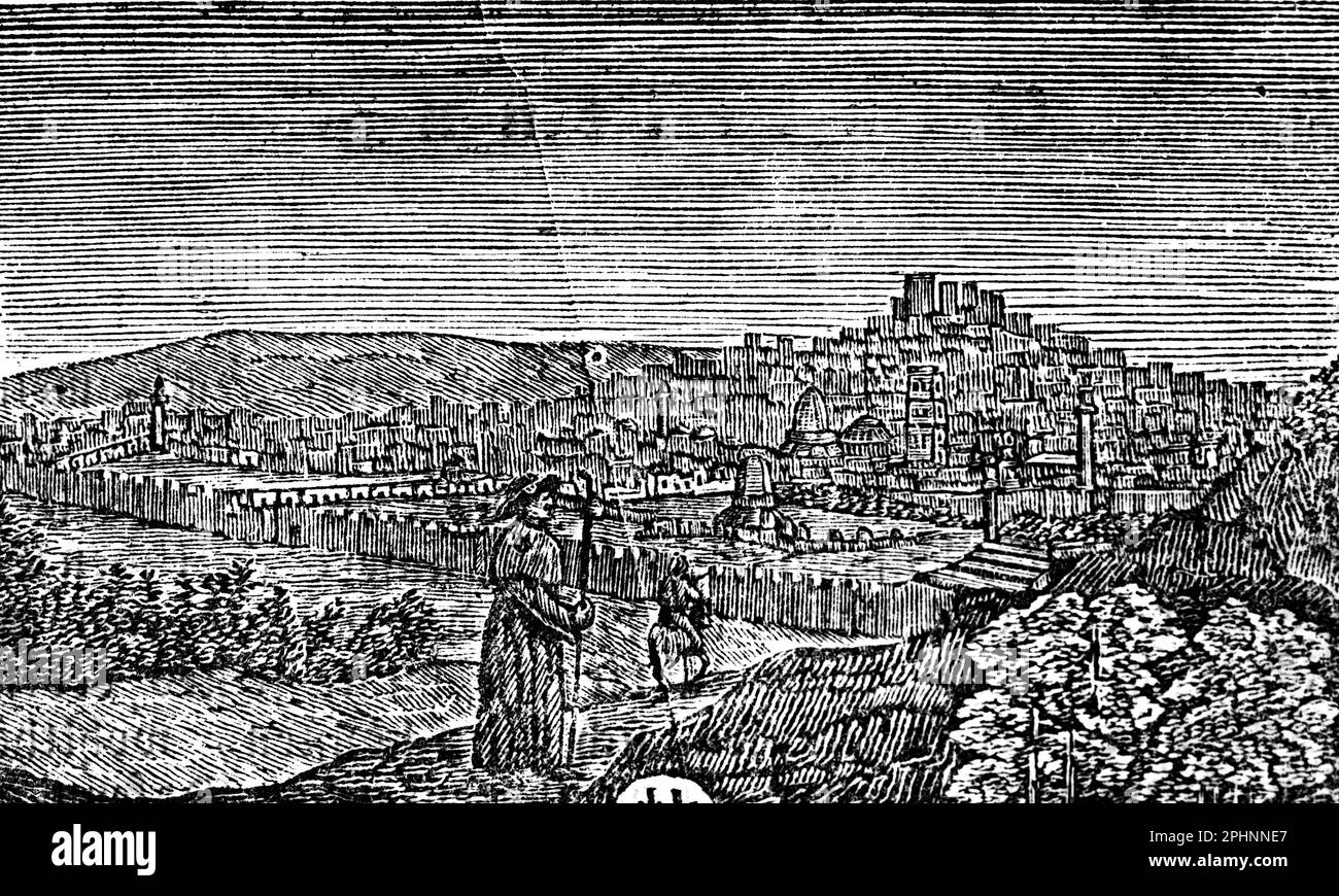 Pilgrimage to Jerusalem, bible 1831, historical illustration Stock ...