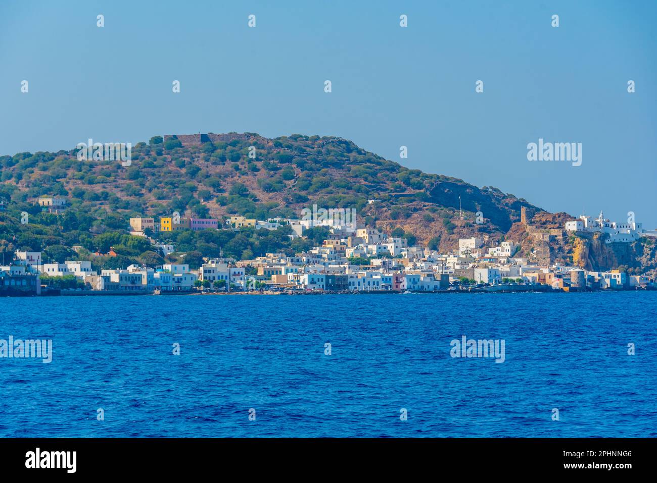 Cityscape of Greek town Mandraki at Nisyros island in Greece Stock ...