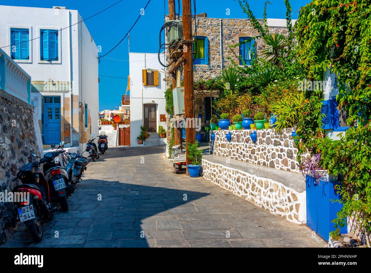 Colorful streets of Mandraki town at Greek island Nisyros Stock Photo ...