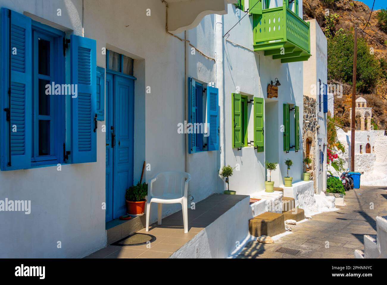 Colorful streets of Mandraki town at Greek island Nisyros Stock Photo ...