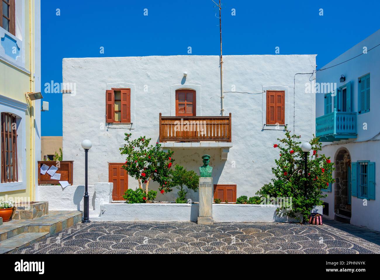 Colorful streets of Mandraki town at Greek island Nisyros Stock Photo ...