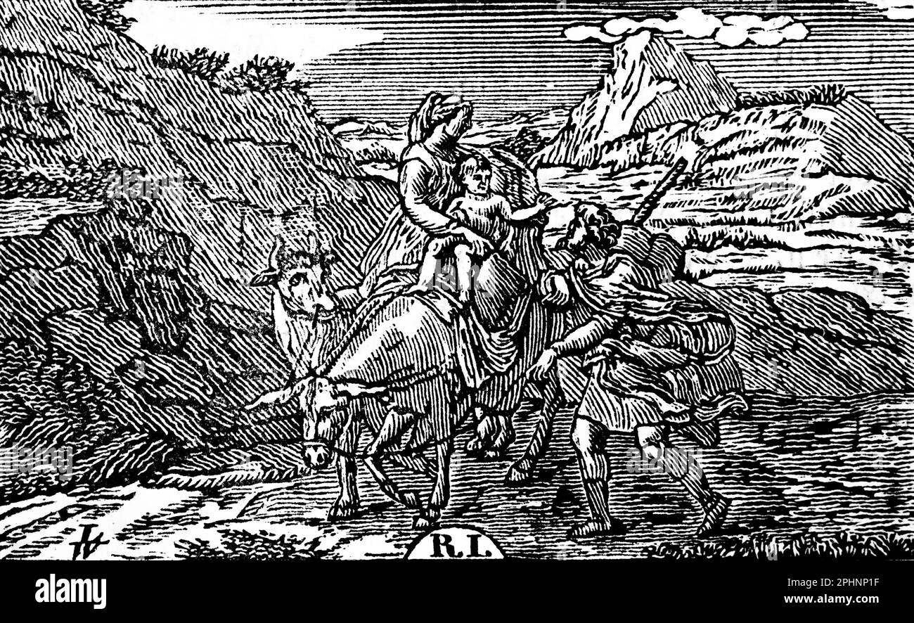 Flight inti Egypt of the Holy Family, Matthew 2:13–23, bible 1831 ...