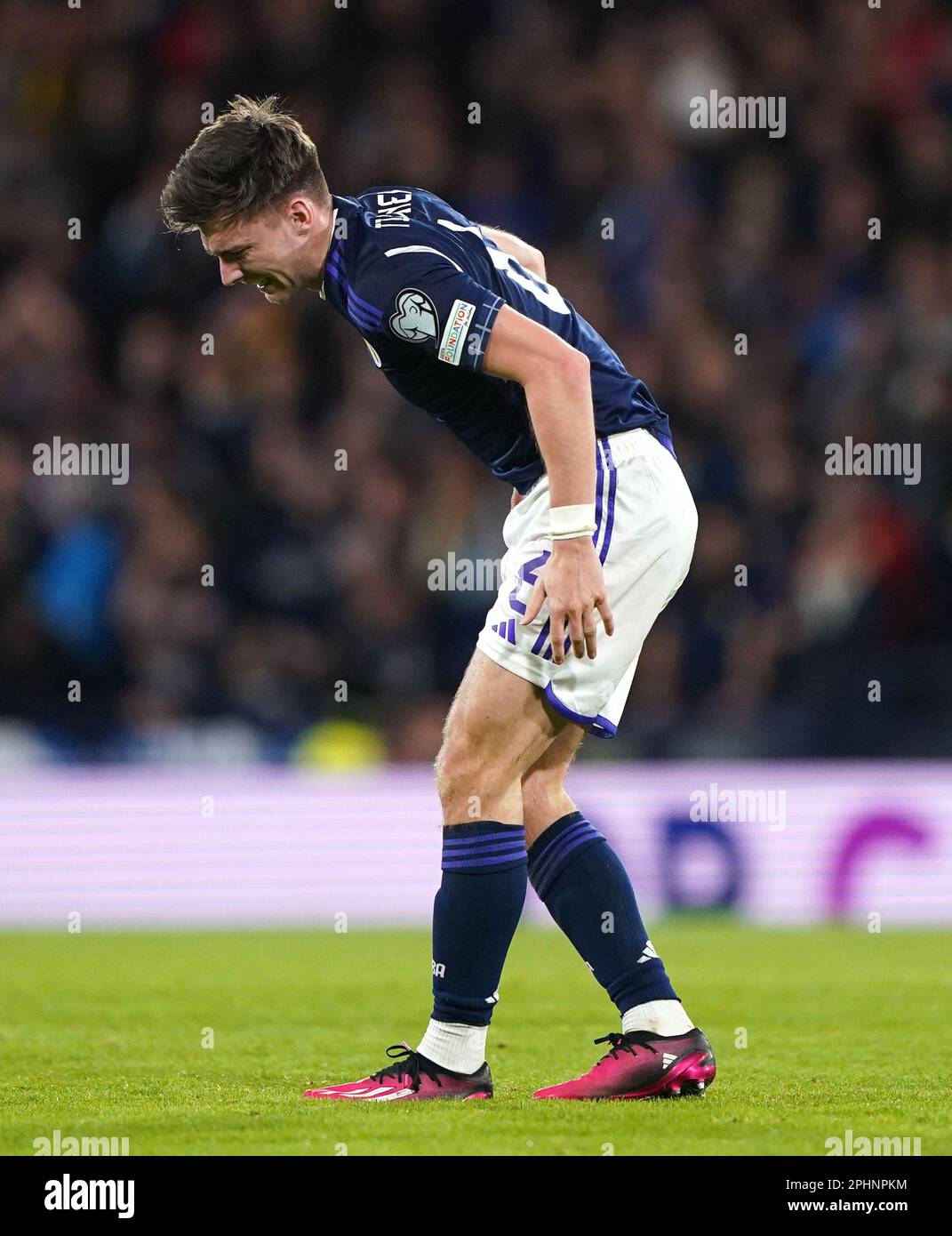 Scotland's Kieran Tierney reacts to an injury during the UEFA Euro 2024 ...