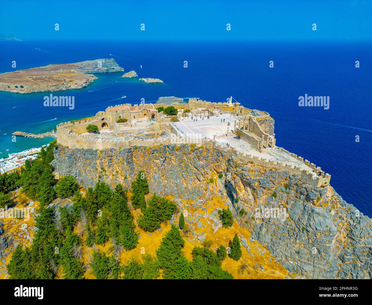 Aerial view of Lindos Acropolis at Greek island Rhodes Stock Photo - Alamy