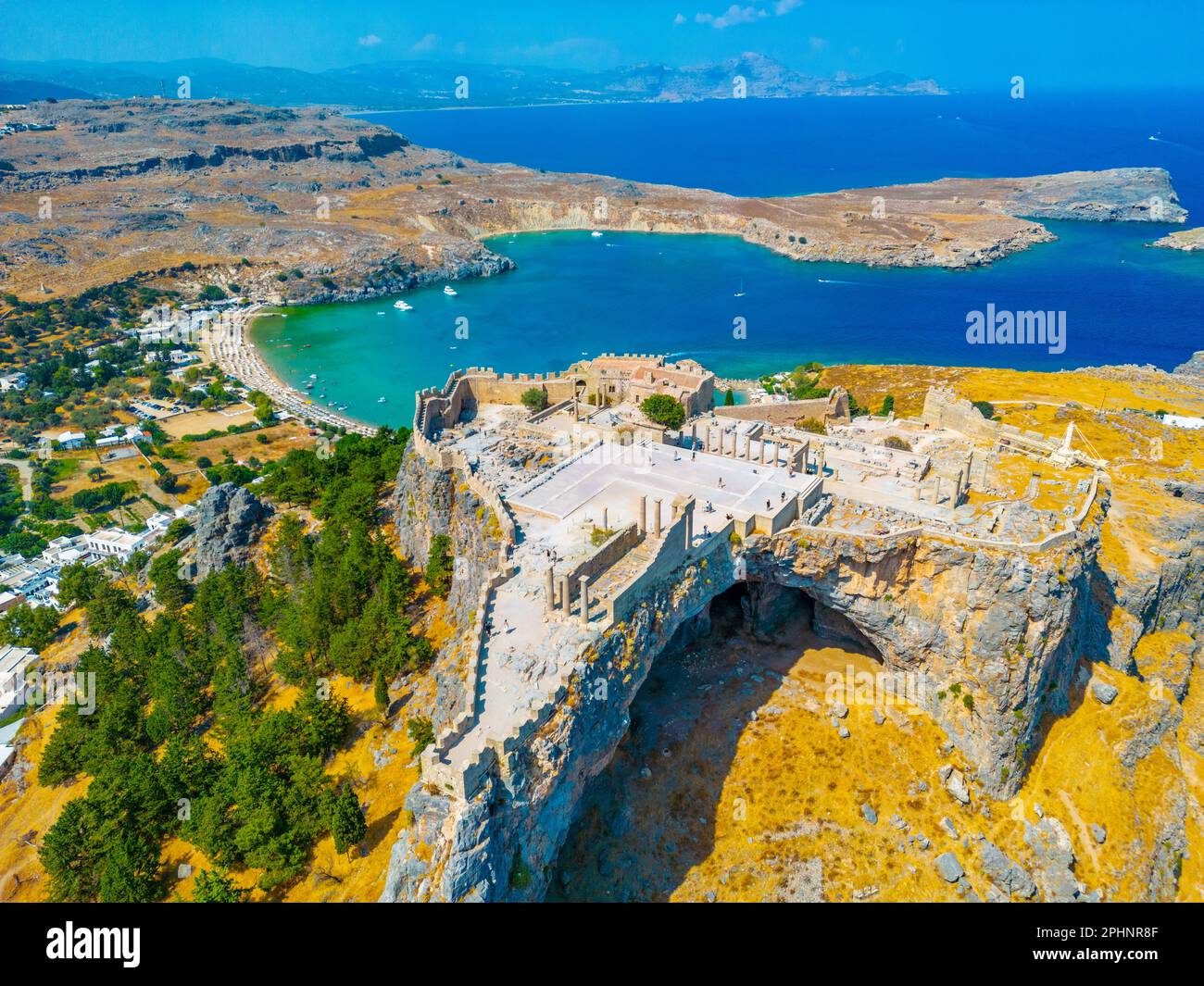 Aerial view of Lindos Acropolis at Greek island Rhodes Stock Photo - Alamy