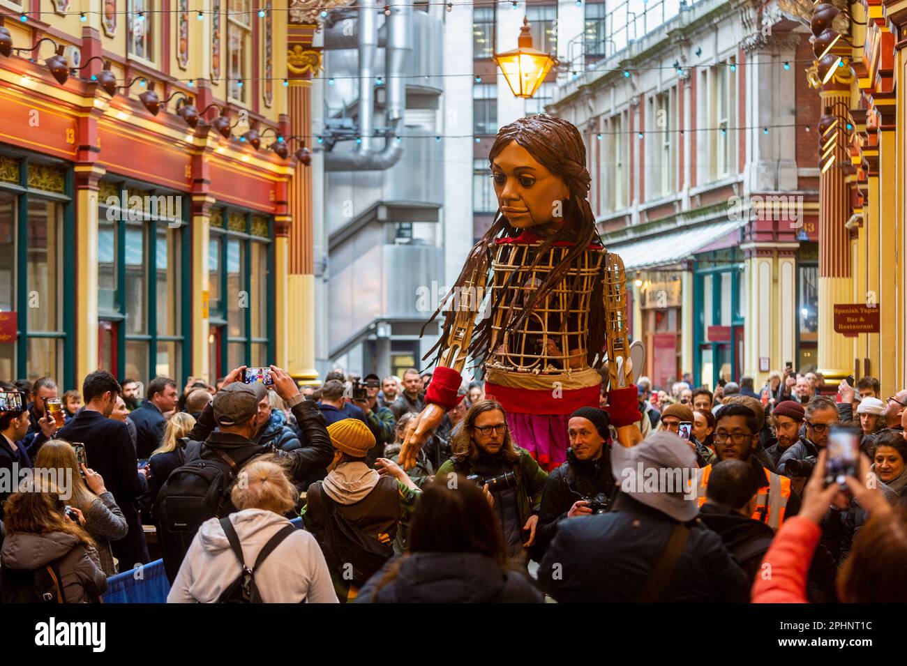 London, UK. 29 March 2023. Little Amal, a 3.5m puppet of a 10 year old ...