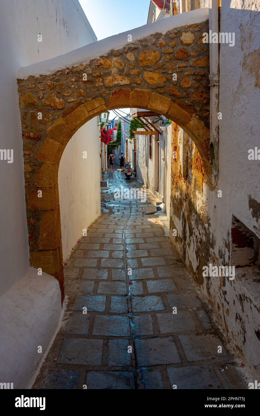 White streets of Greek town Lindos at Rhodes island Stock Photo - Alamy