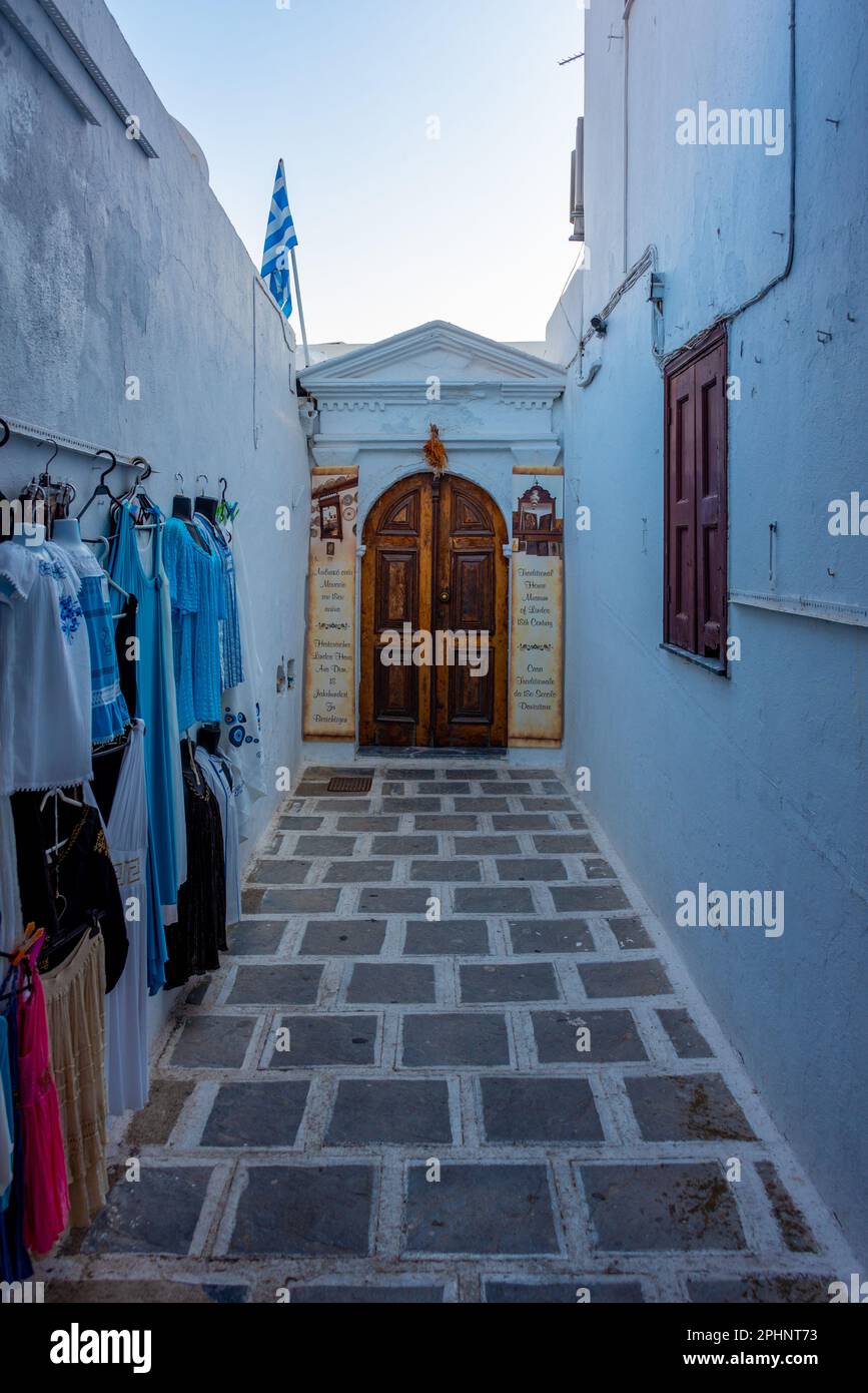 White streets of Greek town Lindos at Rhodes island Stock Photo - Alamy