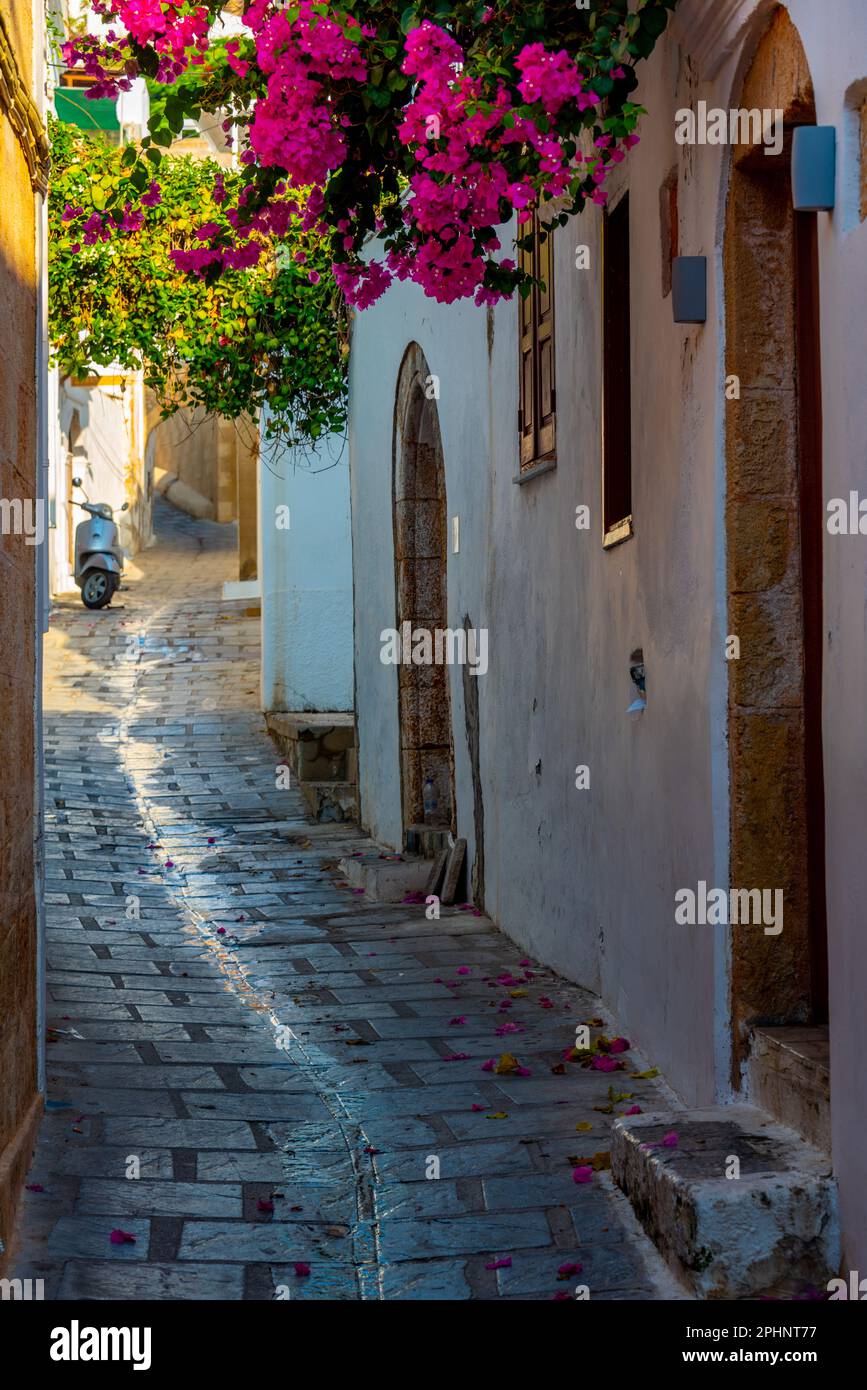 White streets of Greek town Lindos at Rhodes island Stock Photo - Alamy