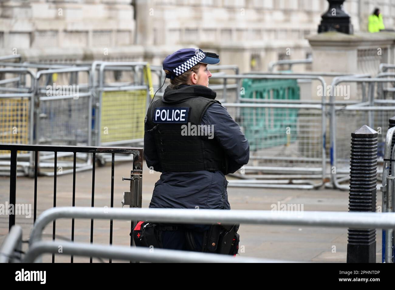 Back view of Female Police Officer, Entrance to Downing Street ...