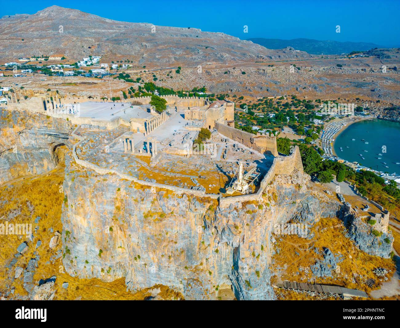 Aerial view of Lindos Acropolis at Greek island Rhodes Stock Photo - Alamy