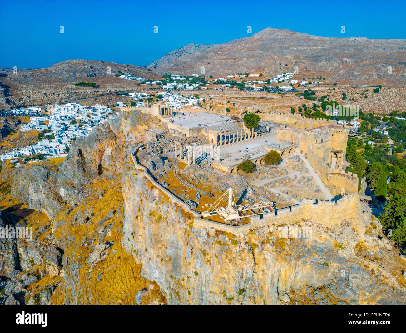Aerial view of Lindos Acropolis at Greek island Rhodes Stock Photo - Alamy
