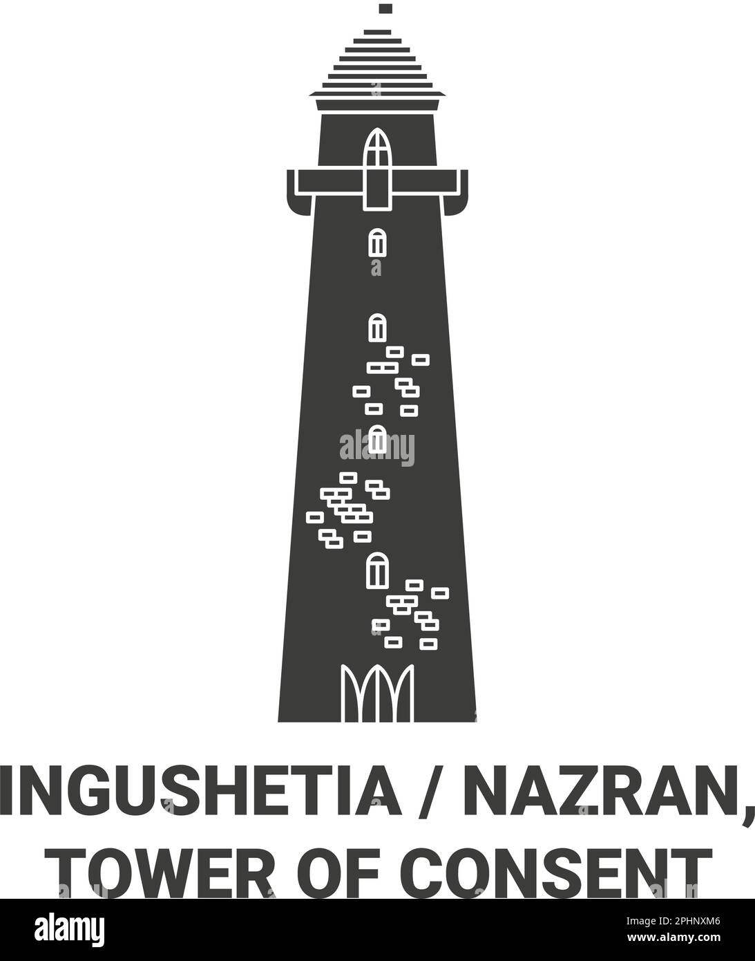 Russia, Ingushetia, Nazran, Tower Of Consent travel landmark vector ...