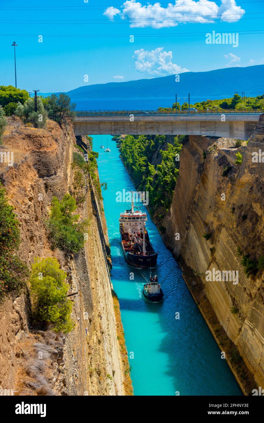 Boats cruising the Corinth channel in Greece Stock Photo - Alamy