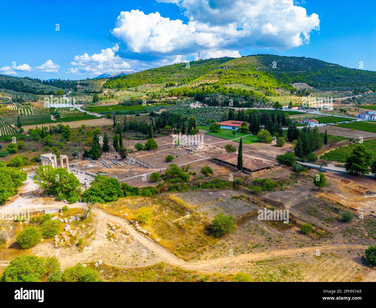 Panorama of temple of Zeus at ancient Nemea complex in Greece Stock ...