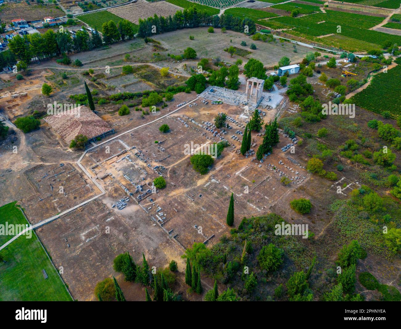 Panorama of temple of Zeus at ancient Nemea complex in Greece Stock ...