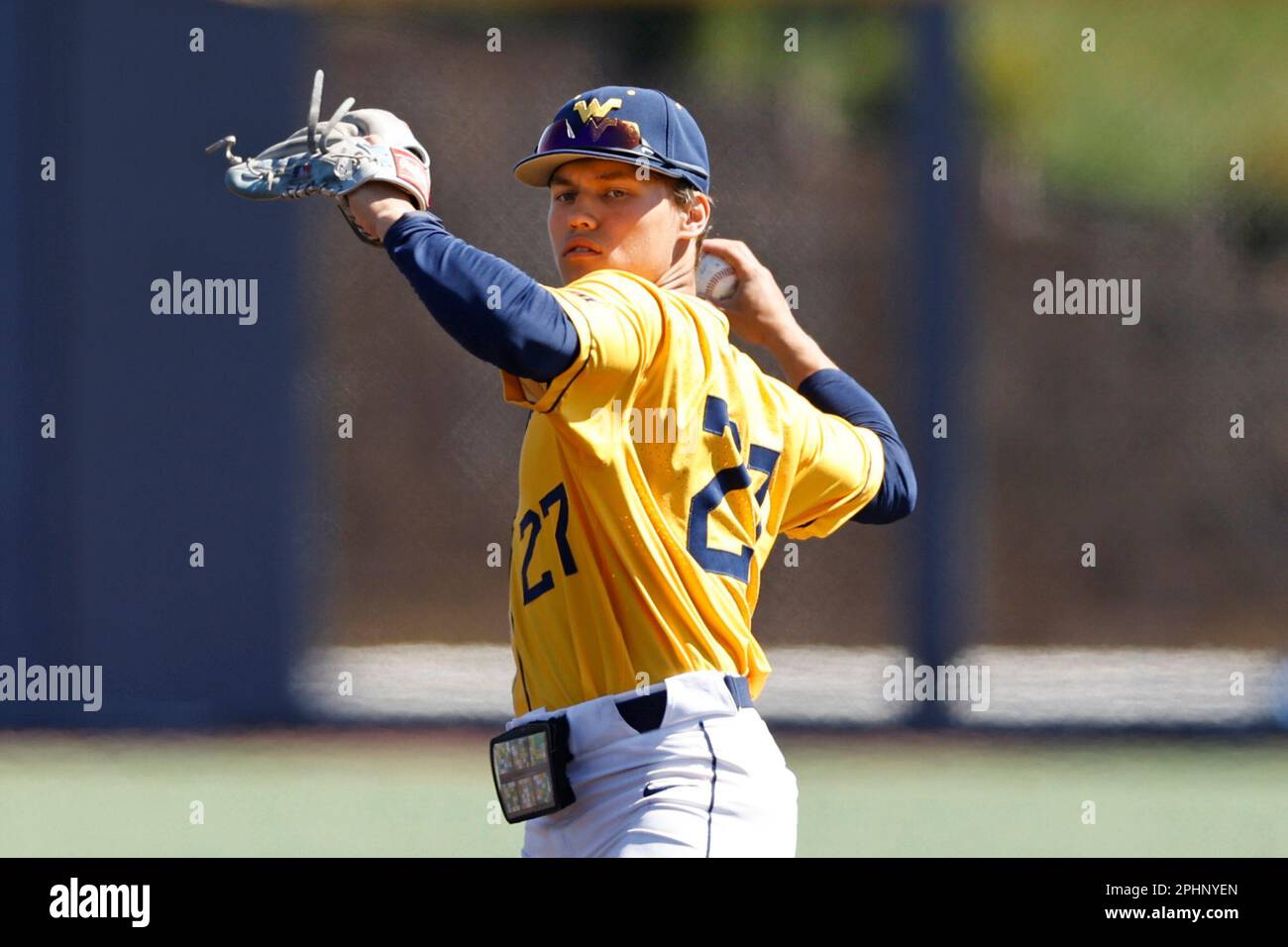 West Virginia's JJ Wetherholt #27 in action against Xavier during an ...