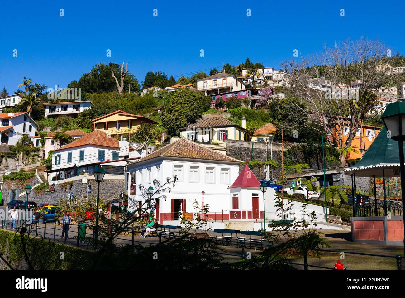 The hillside village of Monte with the old rack railway station ...