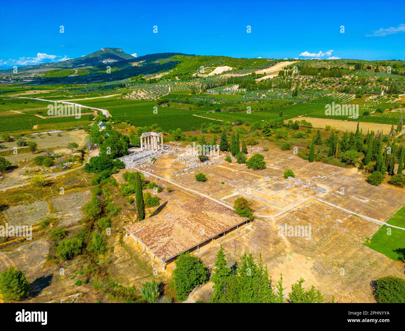 Panorama of temple of Zeus at ancient Nemea complex in Greece Stock ...