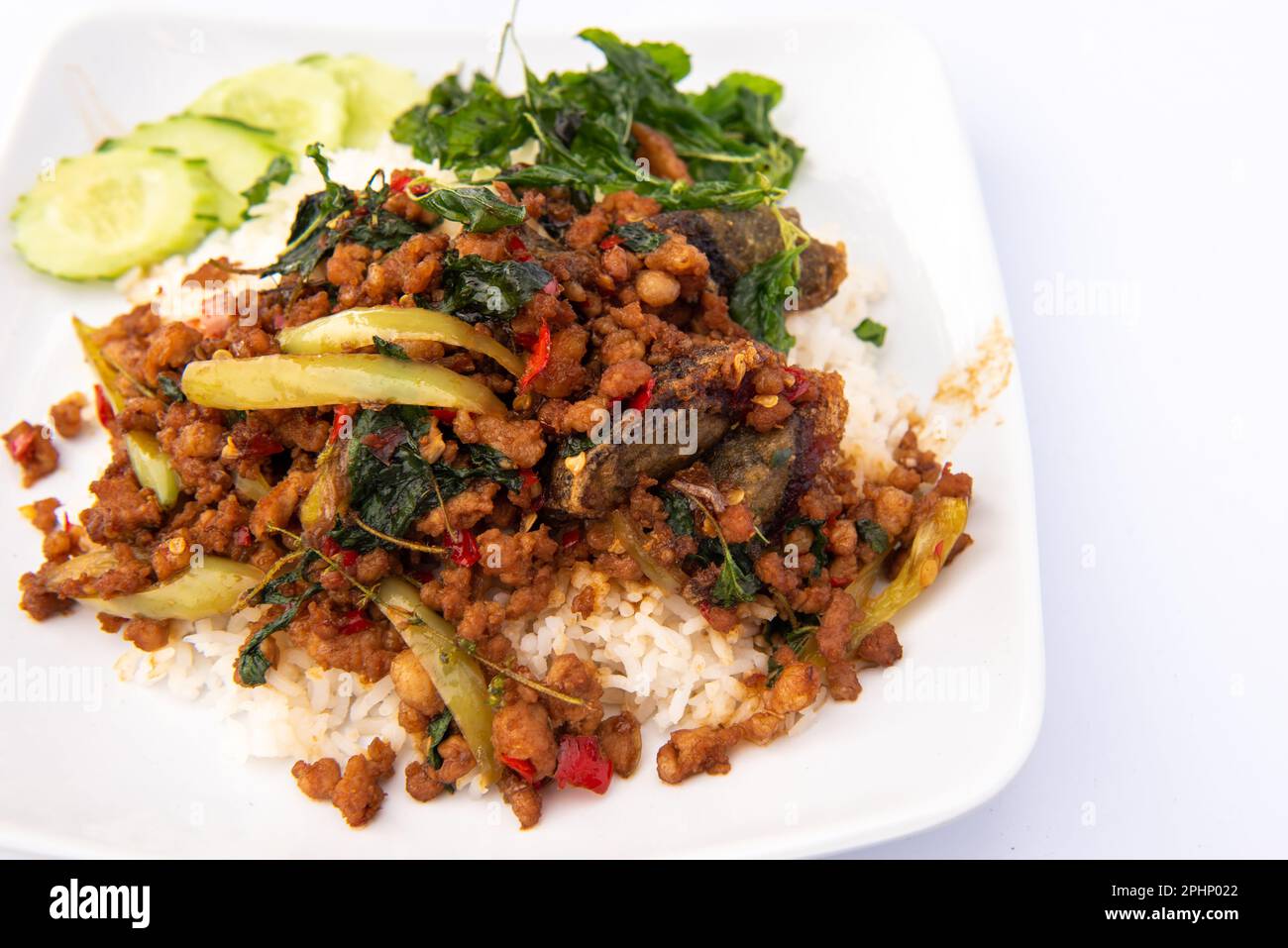Stir Fried Basil with Century Egg on Rice Stock Photo - Alamy