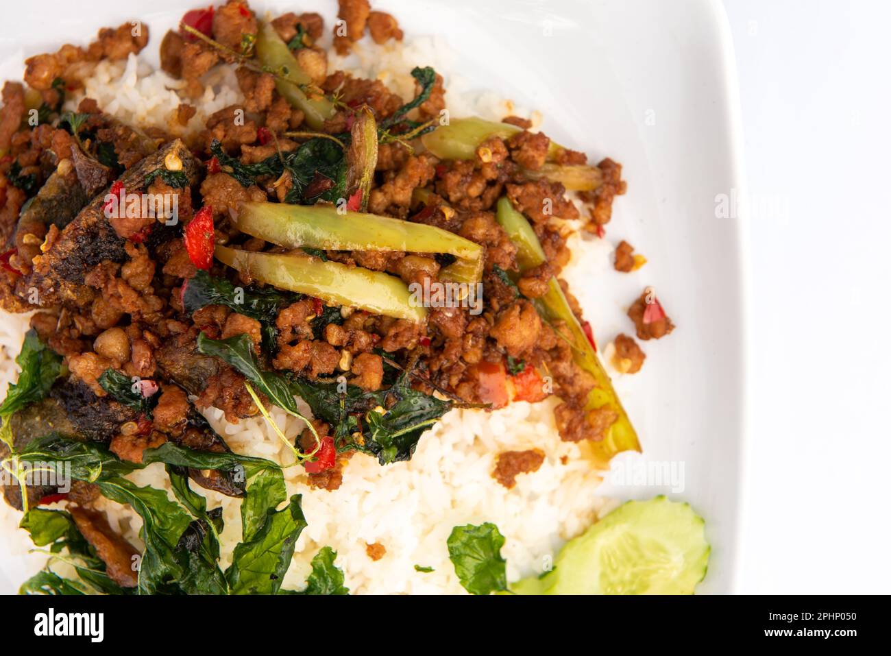 Stir Fried Basil with Century Egg on Rice Stock Photo - Alamy