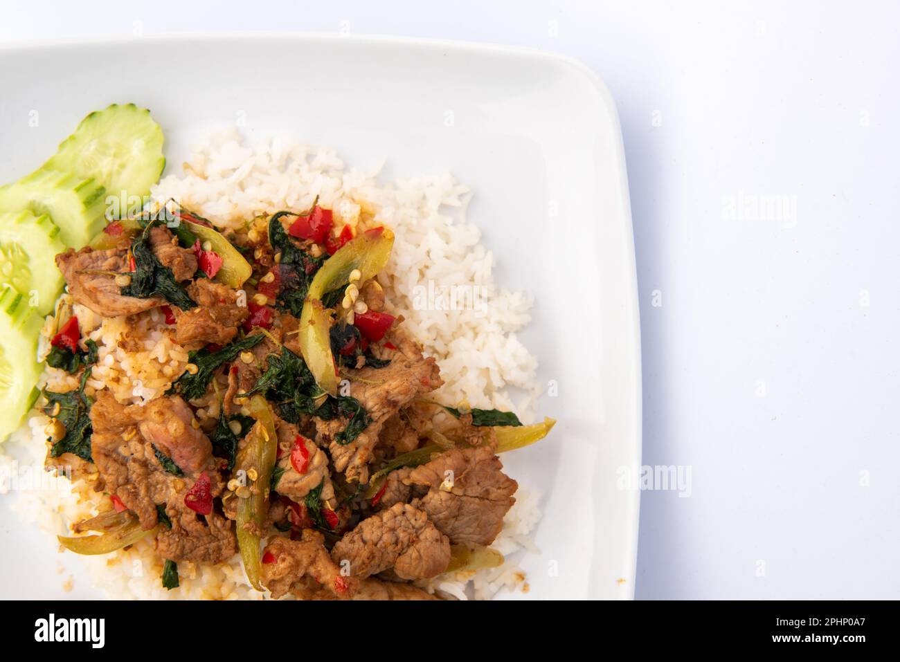 Stir Fried Basil with Pork on Rice Stock Photo - Alamy