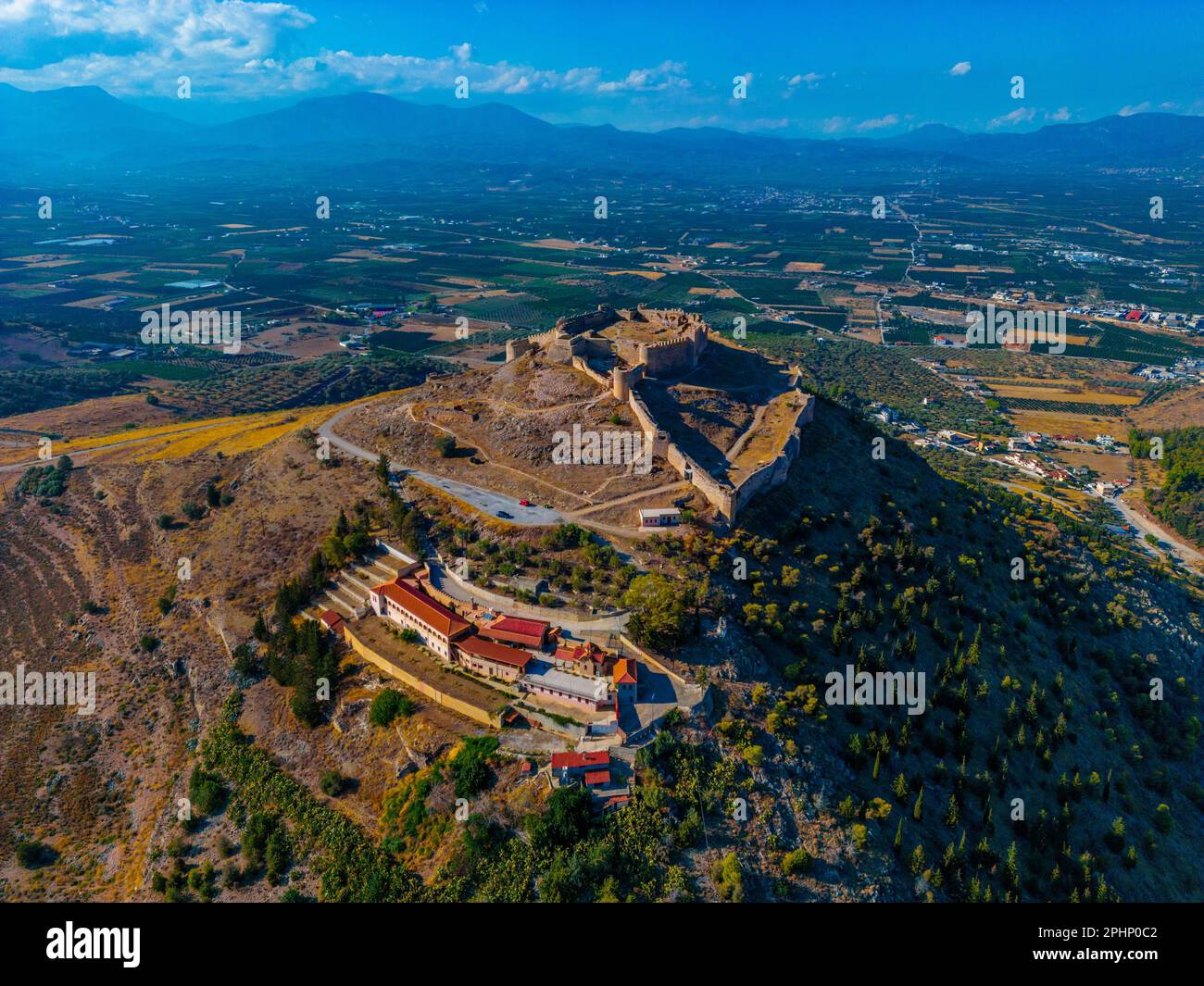 Panorama view of Larissa castle and Holy Monastery of Agia Marina Argos ...