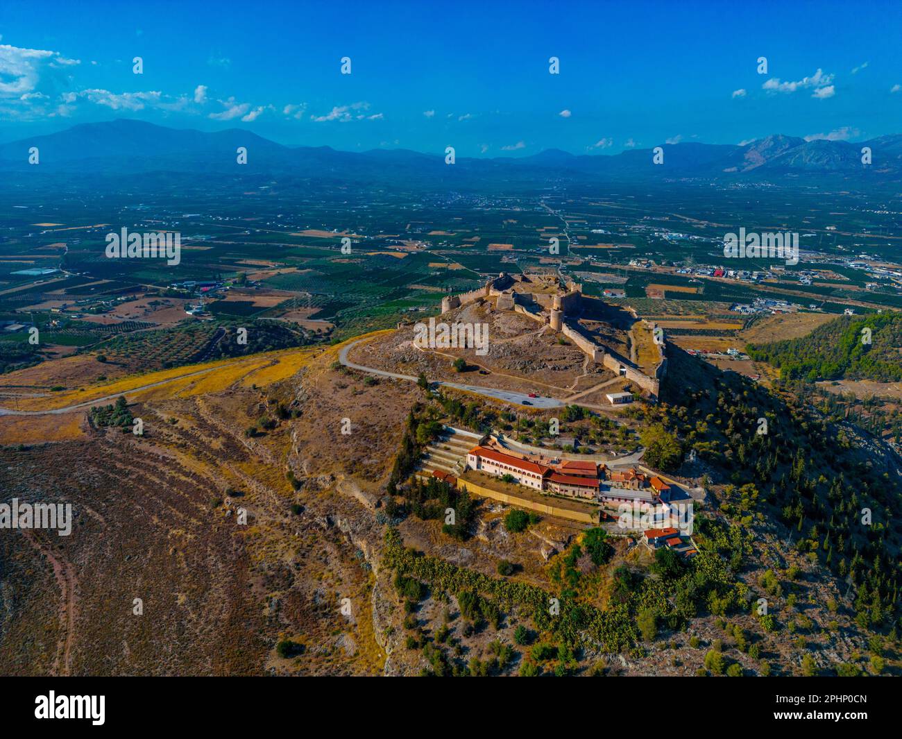 Panorama view of Larissa castle and Holy Monastery of Agia Marina Argos ...