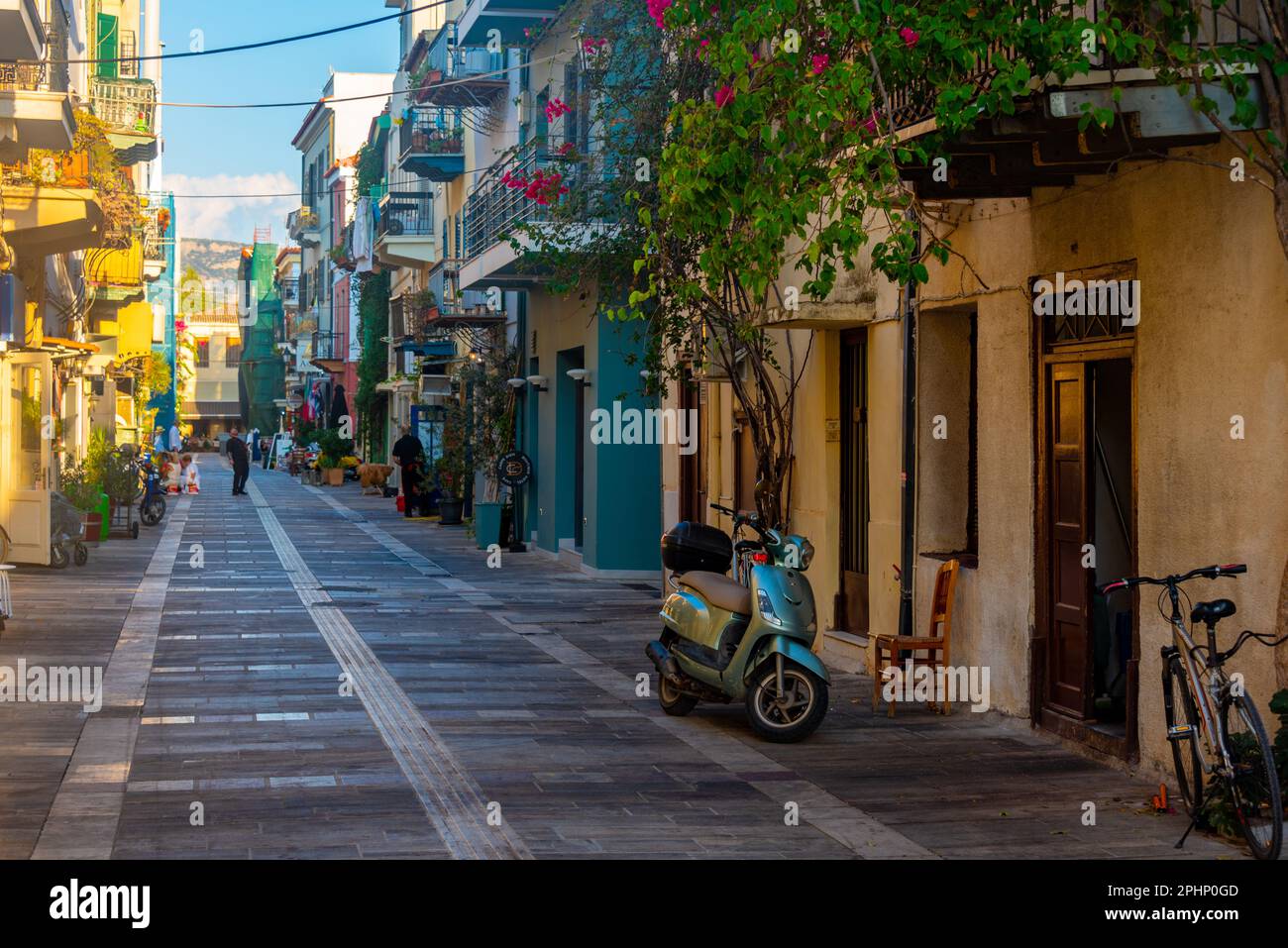 Narrow street in Greek town Nafplio Stock Photo - Alamy