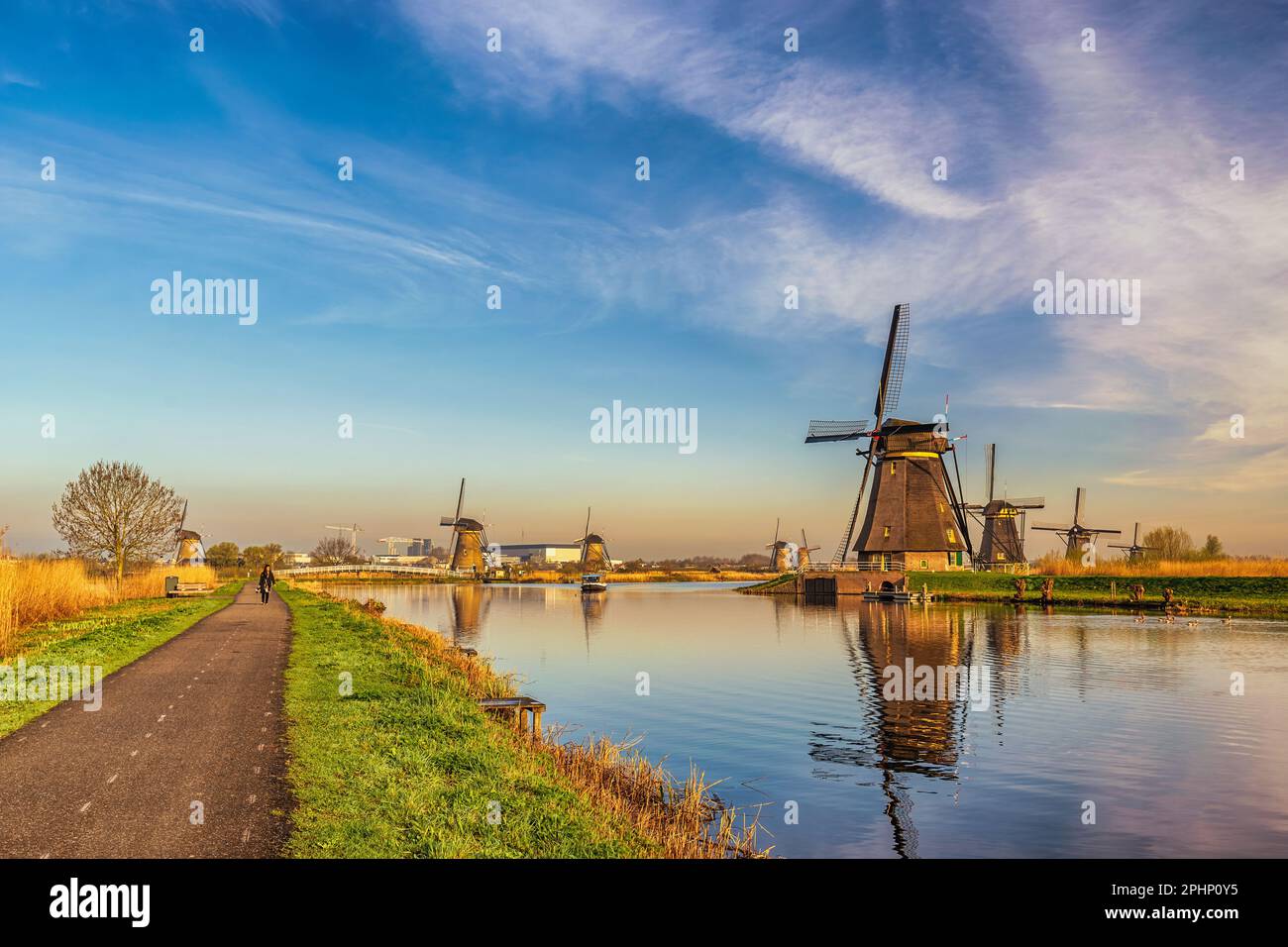 Rotterdam Netherlands, nature landscape of Dutch Windmill at Kinderdijk ...