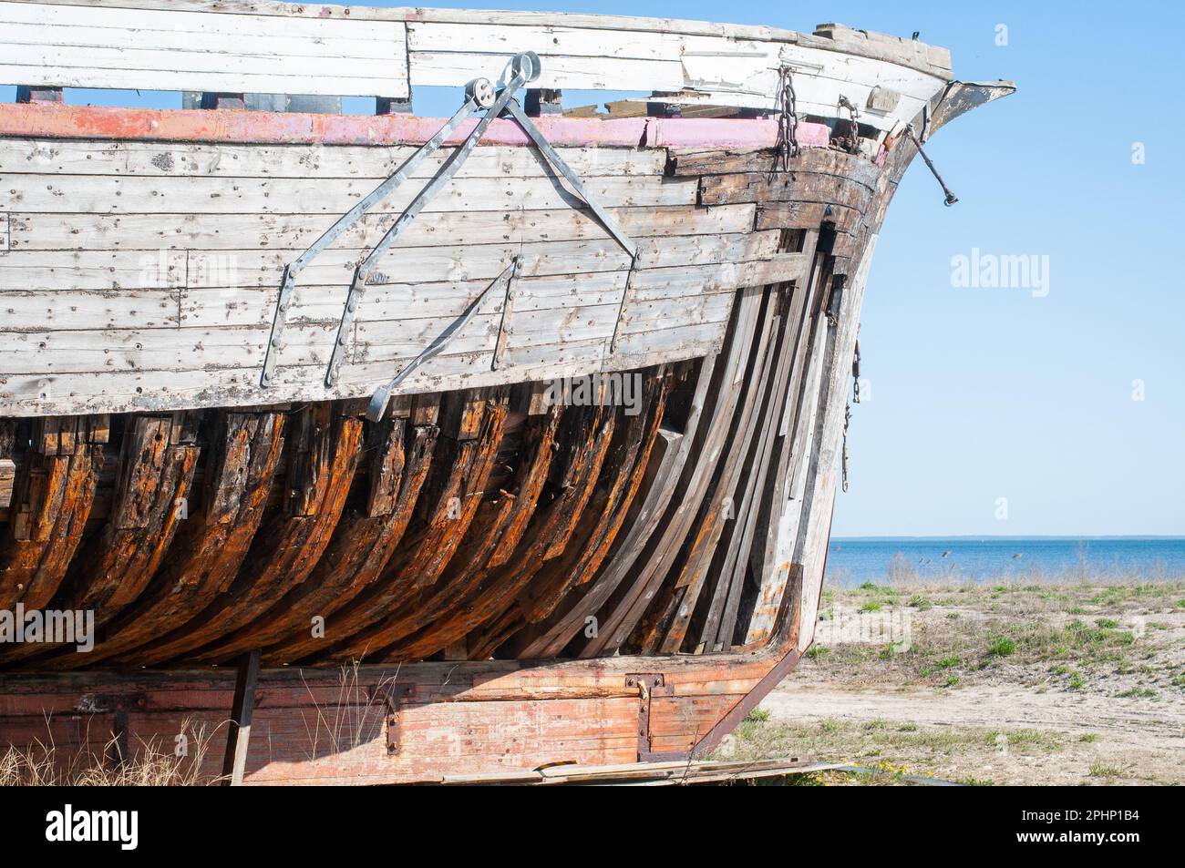 Old derelict wooden ship wreck closeup Stock Photo - Alamy
