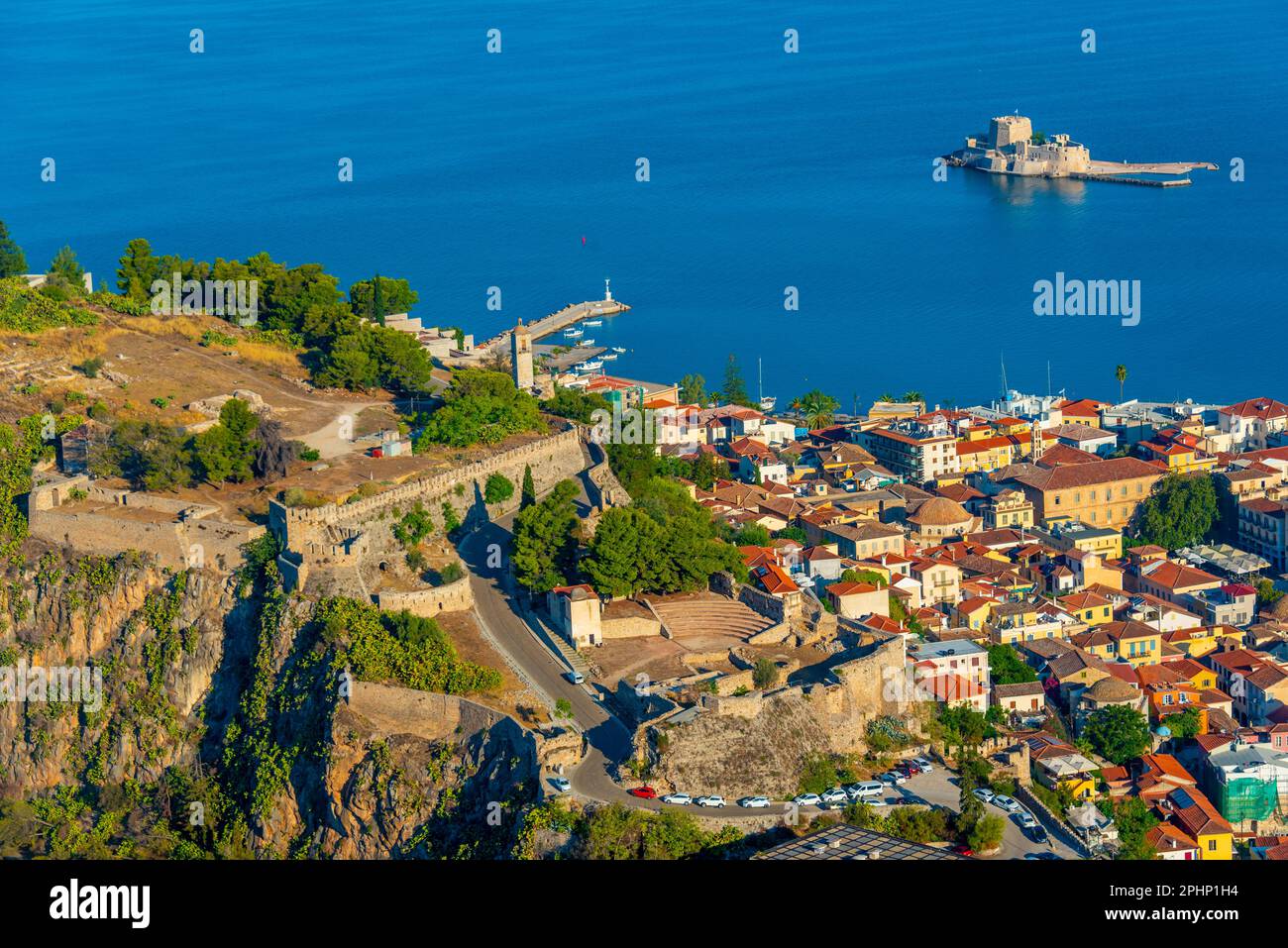 Panorama view of Akronafplia's Castle in Nafplio, Greece Stock Photo ...