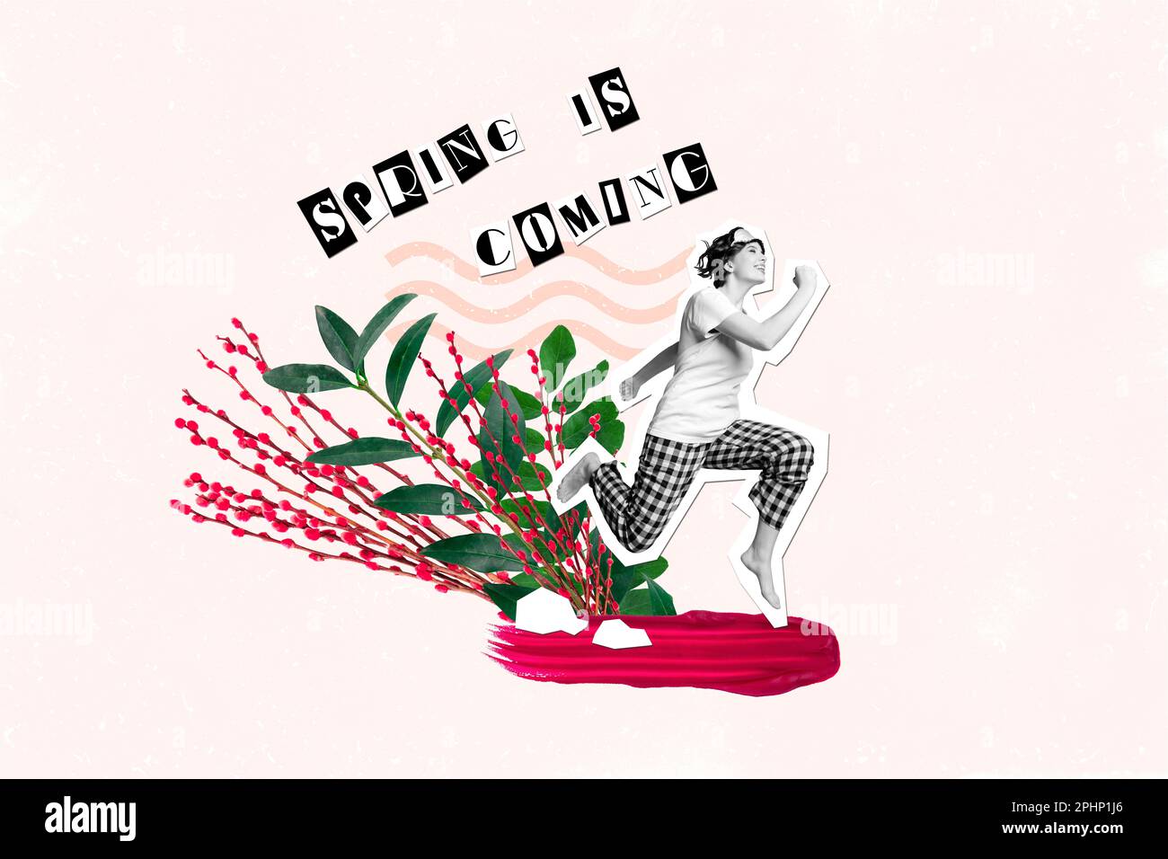 Creative collage pinup image poster of positive glad lady sleepwear ...