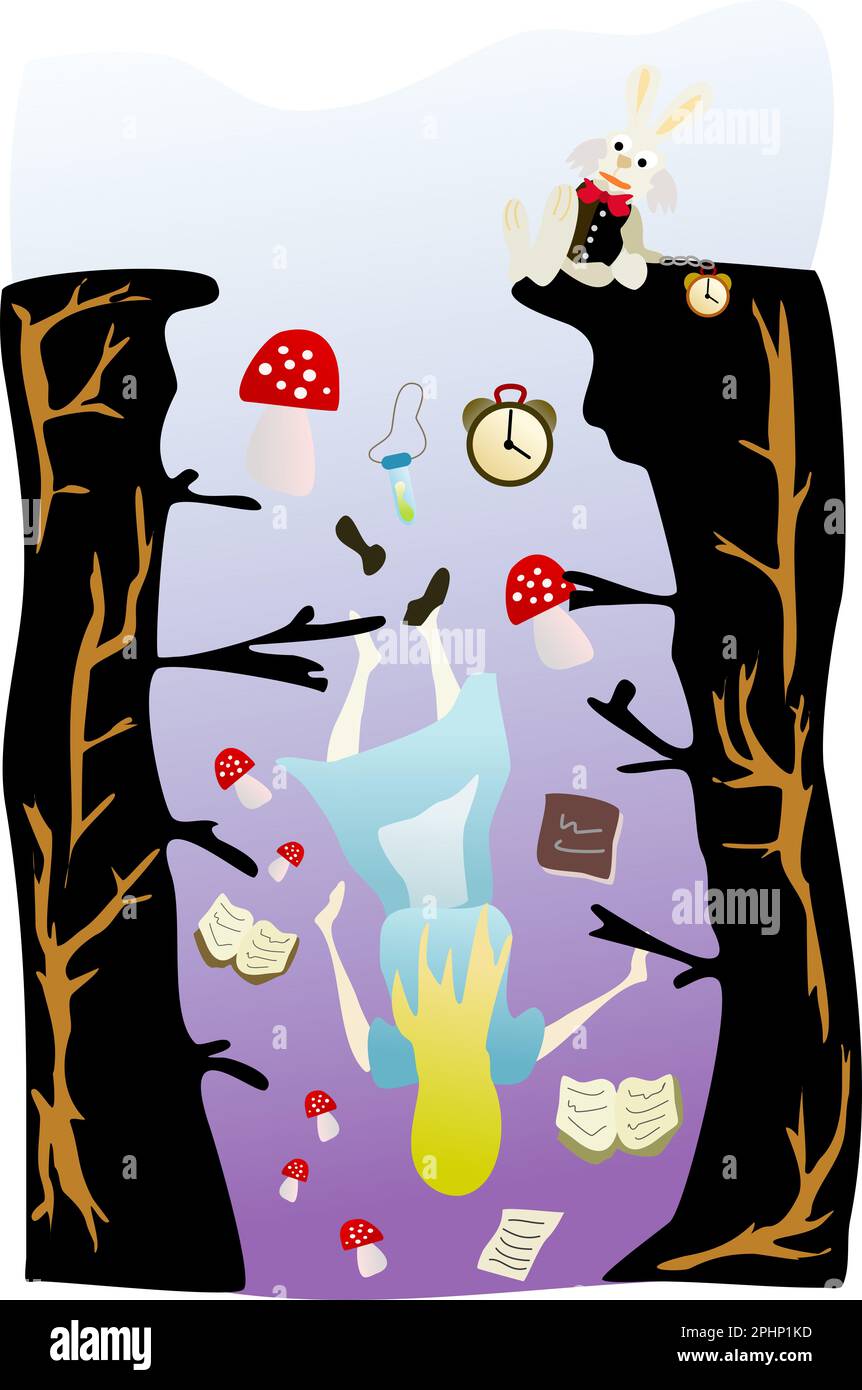 Illustration of Alice falling in the hole Stock Photo - Alamy