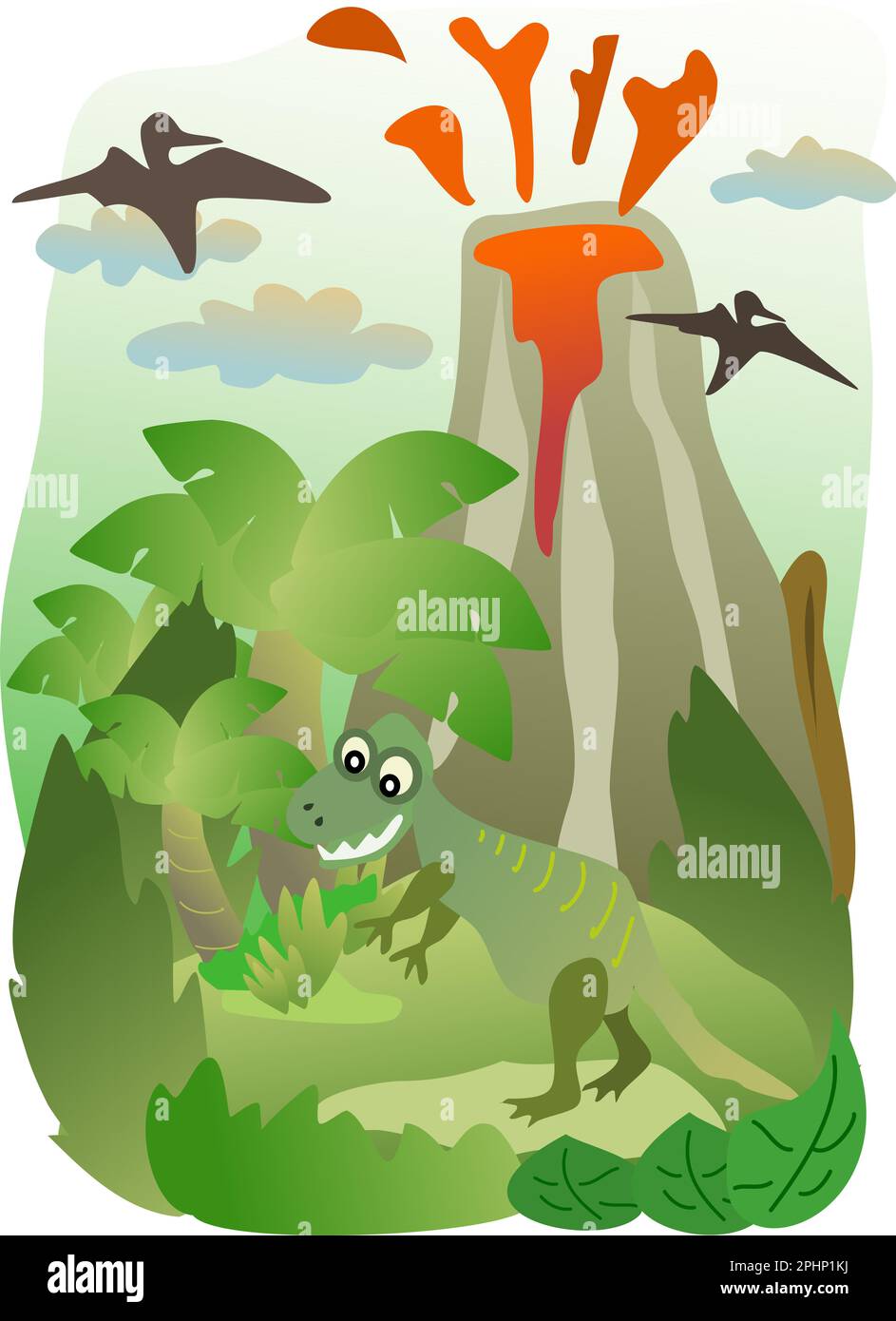 Prehistoric forest with T-Rex and volcano Stock Photo - Alamy