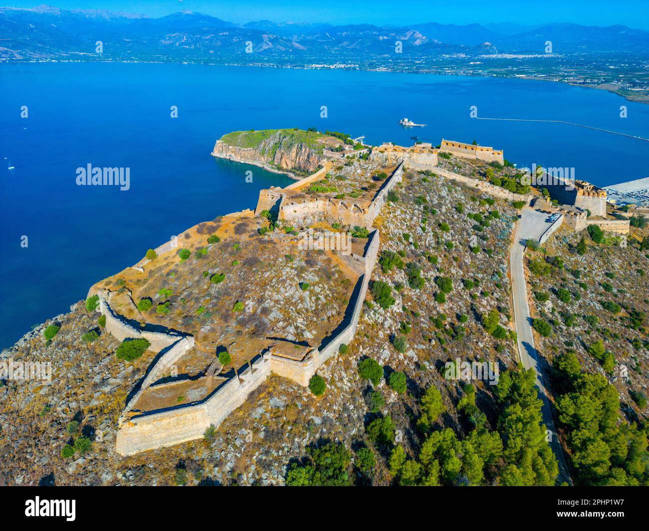 Panorama view of Palamidi fortress and Greek town Nafplio Stock Photo ...