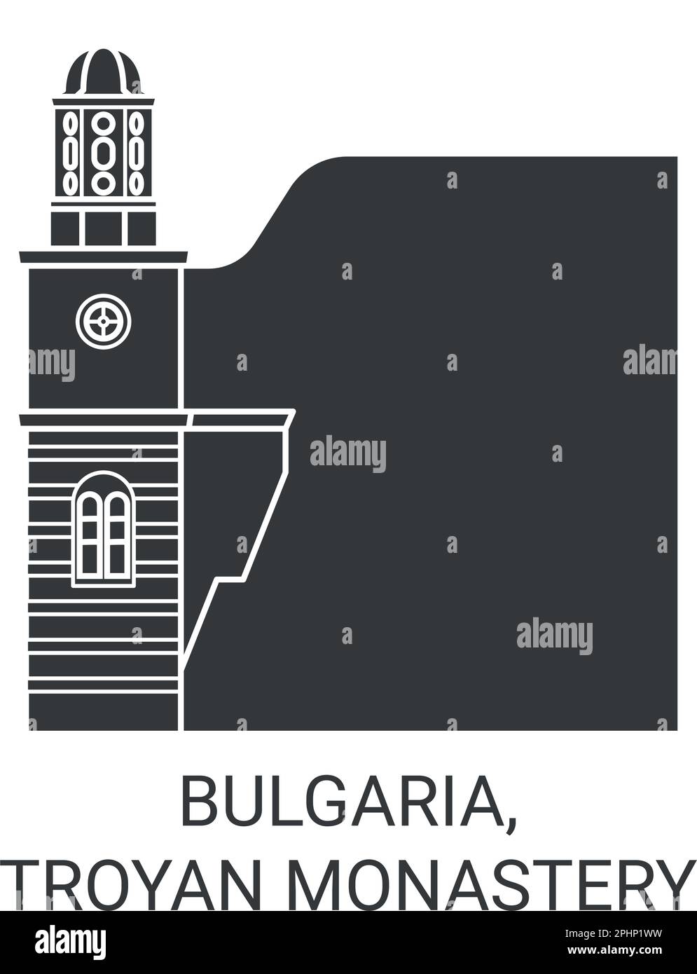 Bulgaria, Troyan Monastery travel landmark vector illustration Stock ...