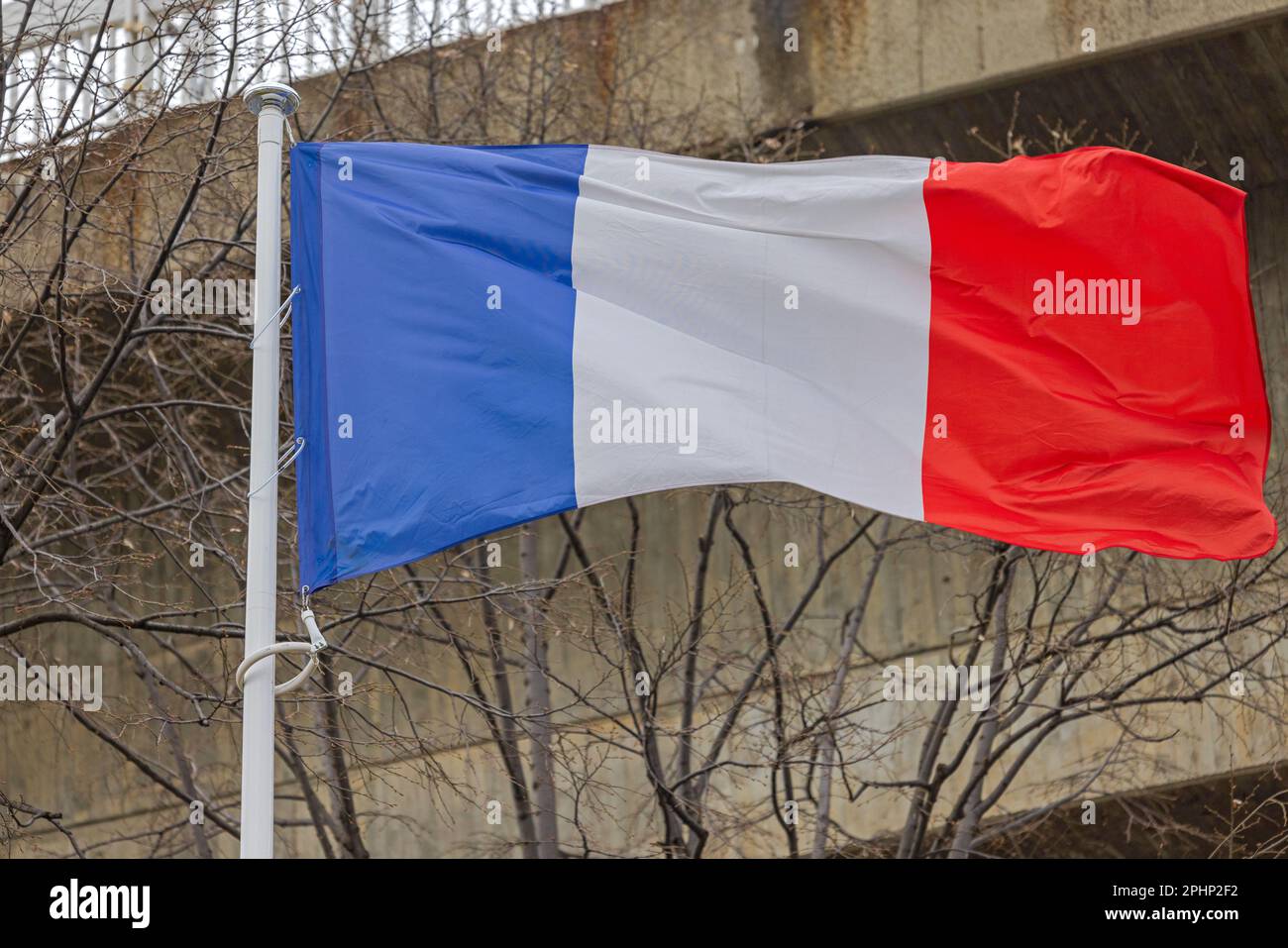 National Flag of France Republic in Front of Concrete Building Stock ...