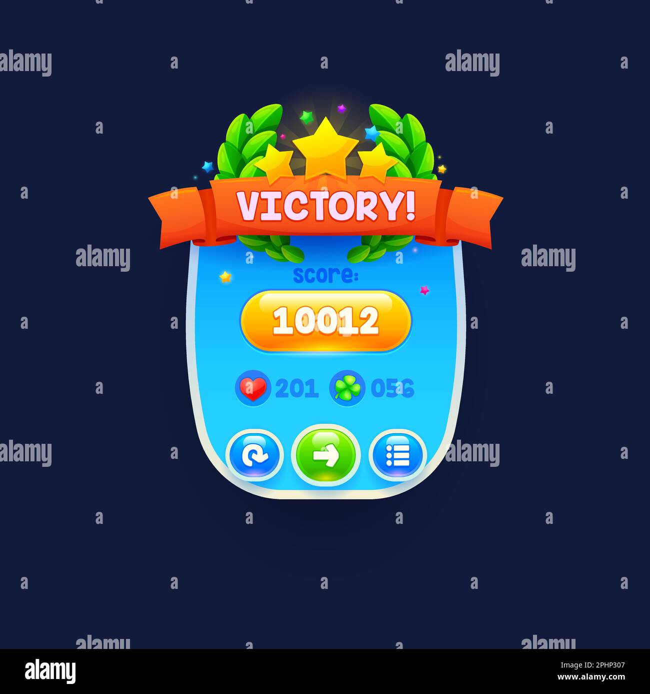 Game victory banner or popup window. Isolated vector UI menu element, award pop up screen with ...