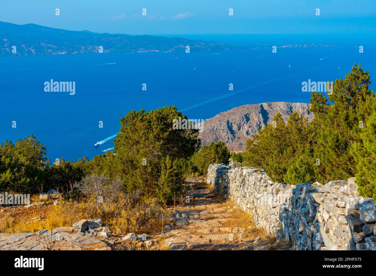 Staircase leading to Prophet Elias Monastery on Hydra island in Greece ...