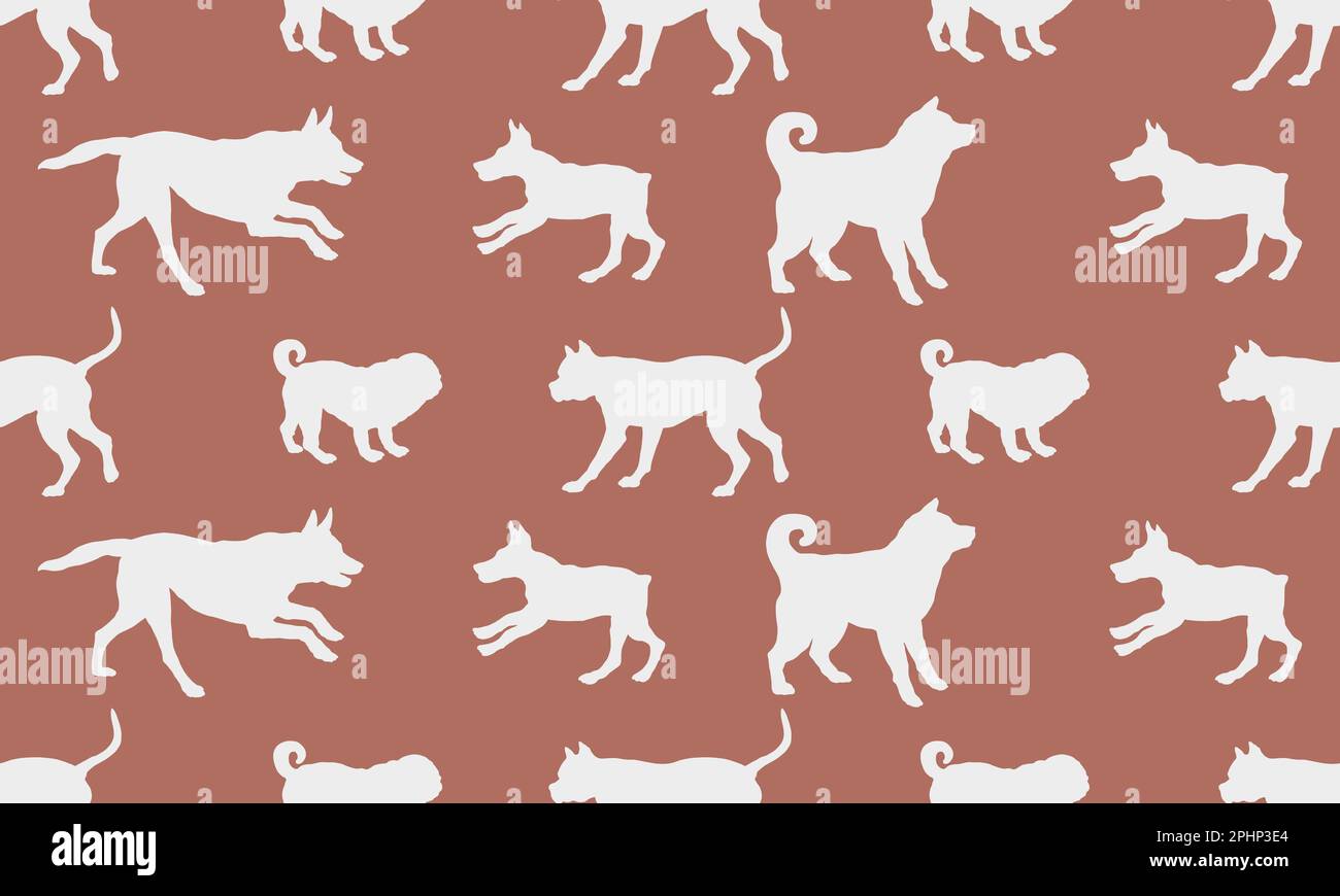 Silhouette dogs different breeds in various poses. Endless texture ...