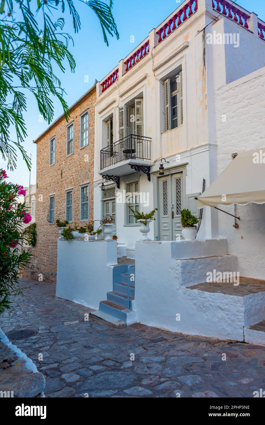 Summer day on a street in Greek town Hydra Stock Photo - Alamy