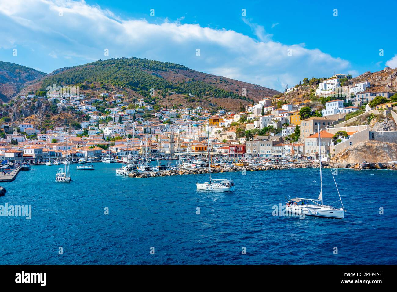 View of port of Hydra in Greece Stock Photo - Alamy