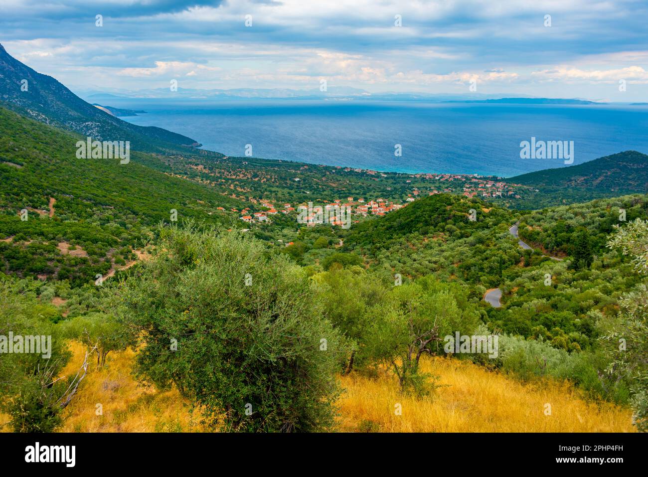 Panorama view of Poulithra village at Peloponnese island in Greece ...